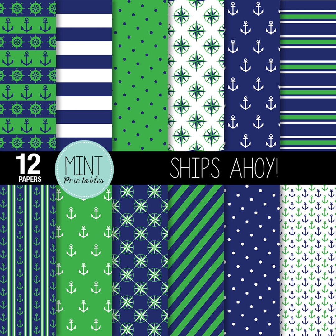 Nautical Scrapbooking Paper, Digital Paper, Anchor Anchors Patterned ...