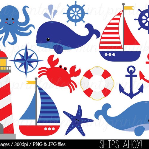 Nautical Clipart Clip Art Anchor Clipart Whale Clipart - Etsy