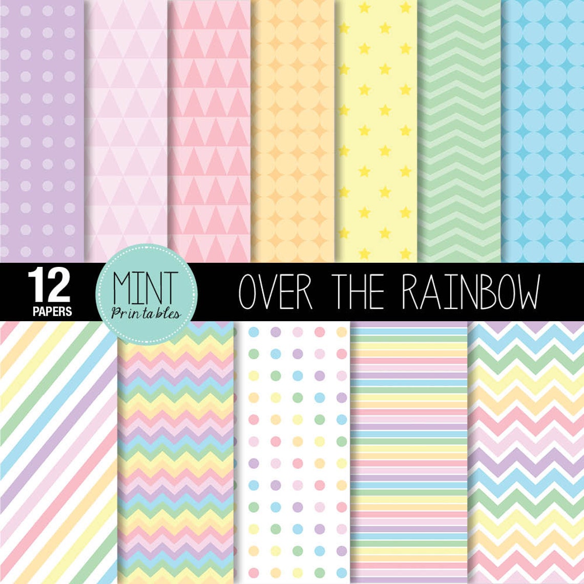 Rainbow Digital Paper Pastel Rainbow Coloured Colored - Etsy