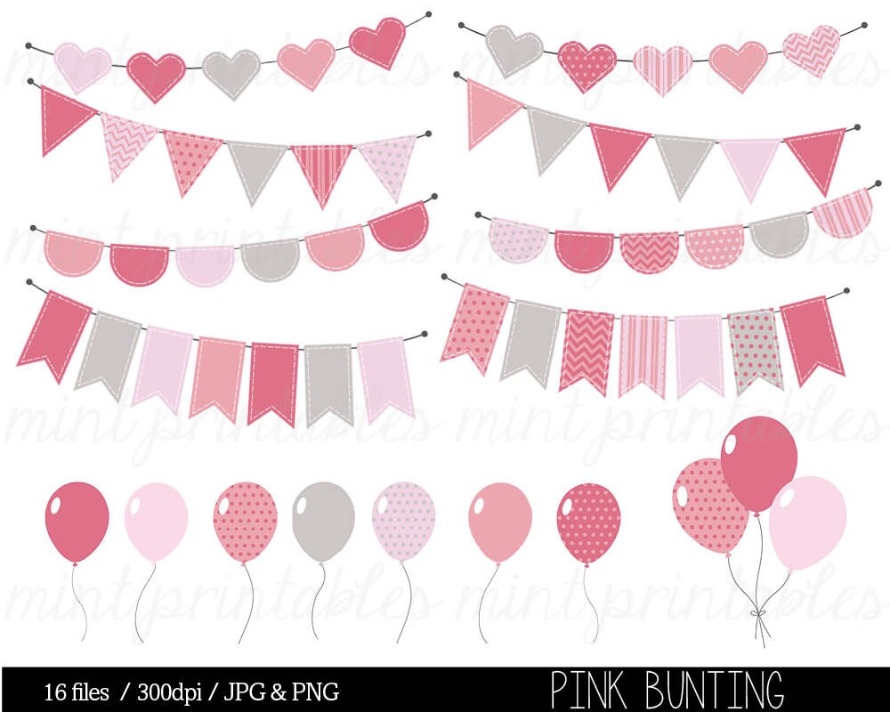 Bunting Clipart Clip Art Birthday Clipart Baby Girl Clipart - Etsy