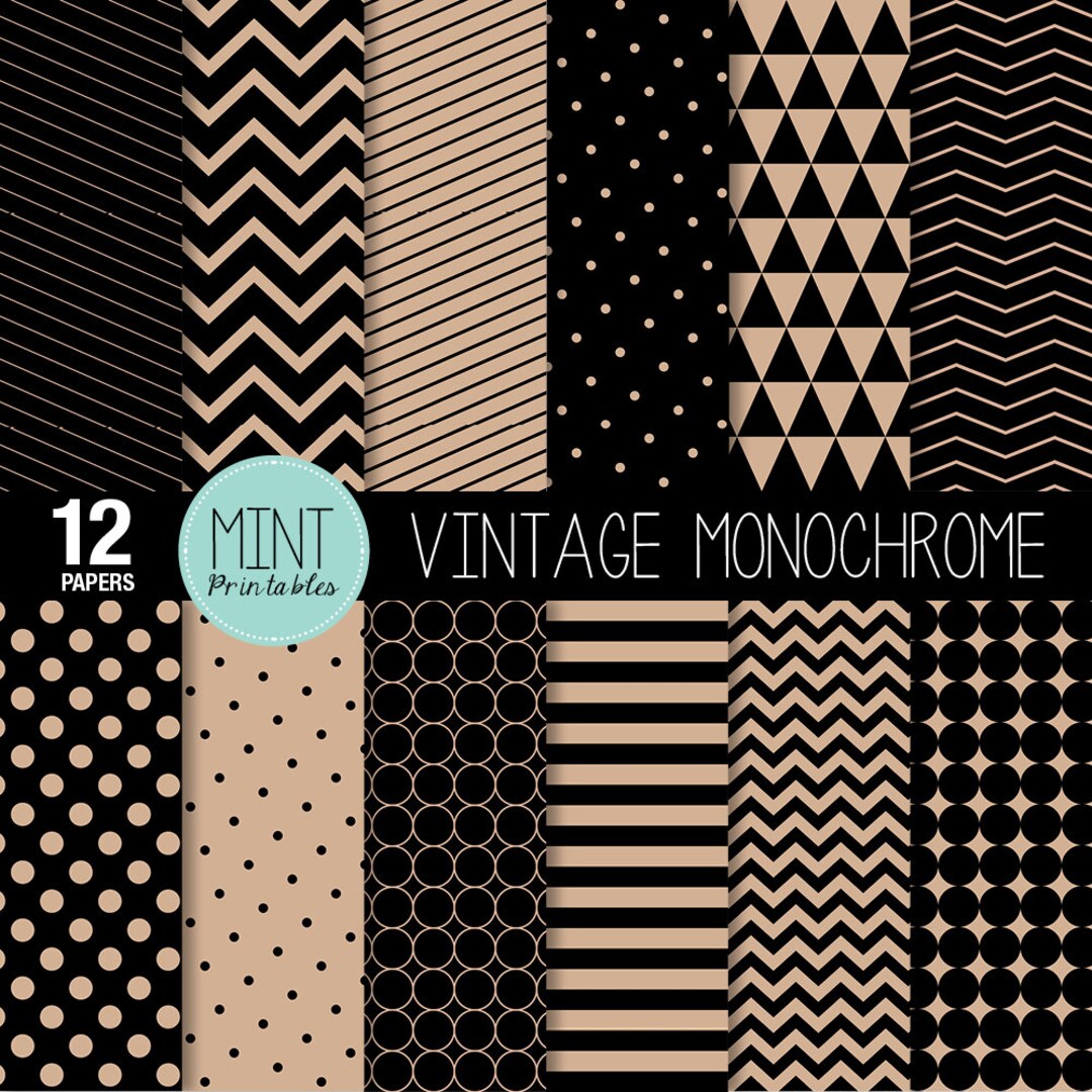 Monochrome Digital Paper, Black and White Kraft Scrapbooking Paper ...