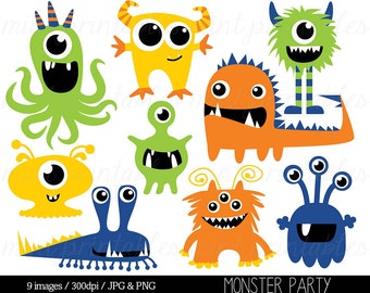 Monster Clipart Monsters Clip Art Birthday Clipart Cute | Etsy