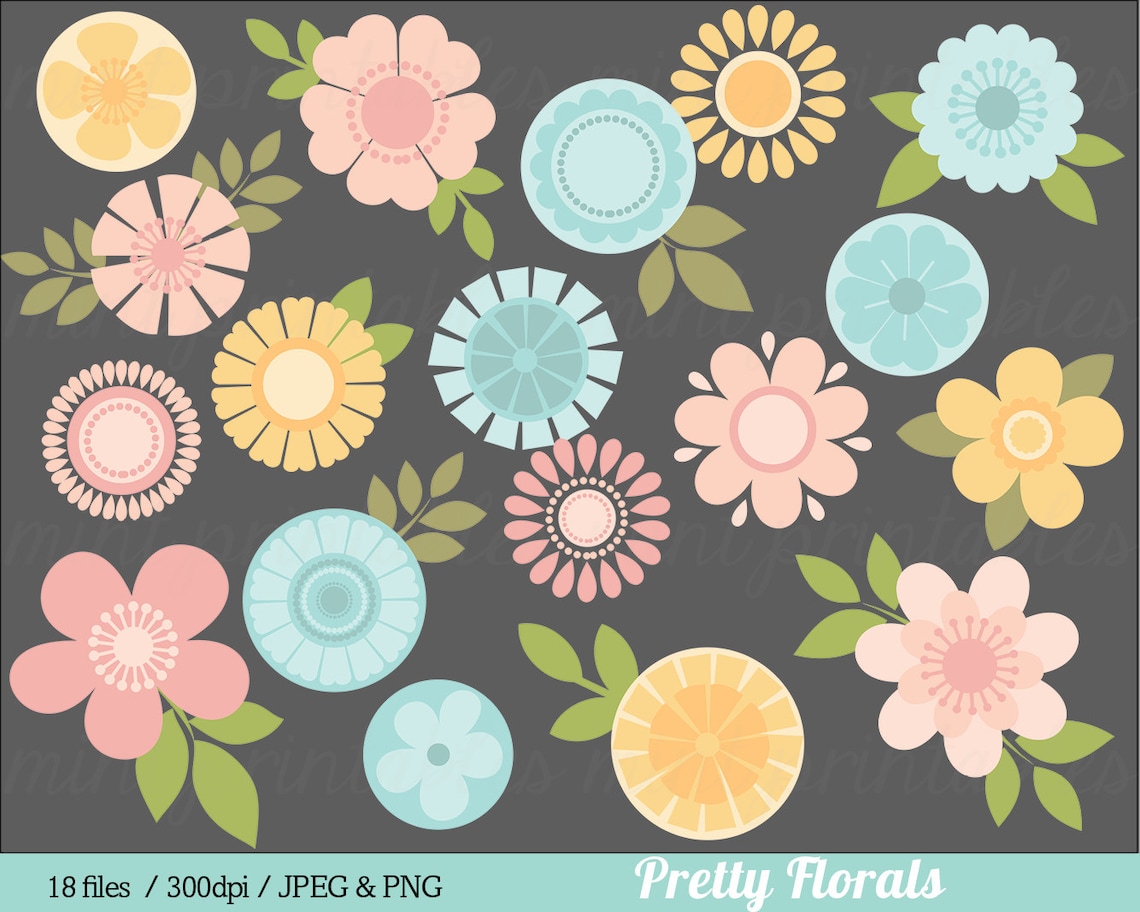 Flower Clipart Clip Art, Pink Flowers, Pastel Flowers, Retro Flowers ...