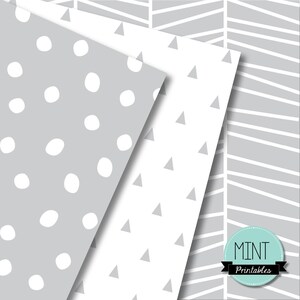 Grey Gray White Digital Paper, Geometric Pattern Modern Chevron ...