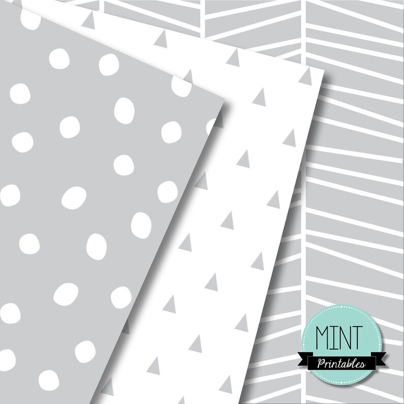 Grey Gray White Digital Paper, Geometric Pattern Modern Chevron ...