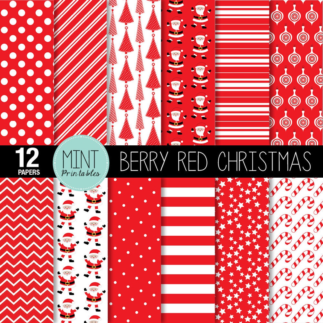 Christmas Digital Paper, Christmas Scrapbooking Paper, Red Patterned ...
