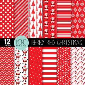 Christmas Digital Paper, Christmas Scrapbooking Paper, Red Patterned ...