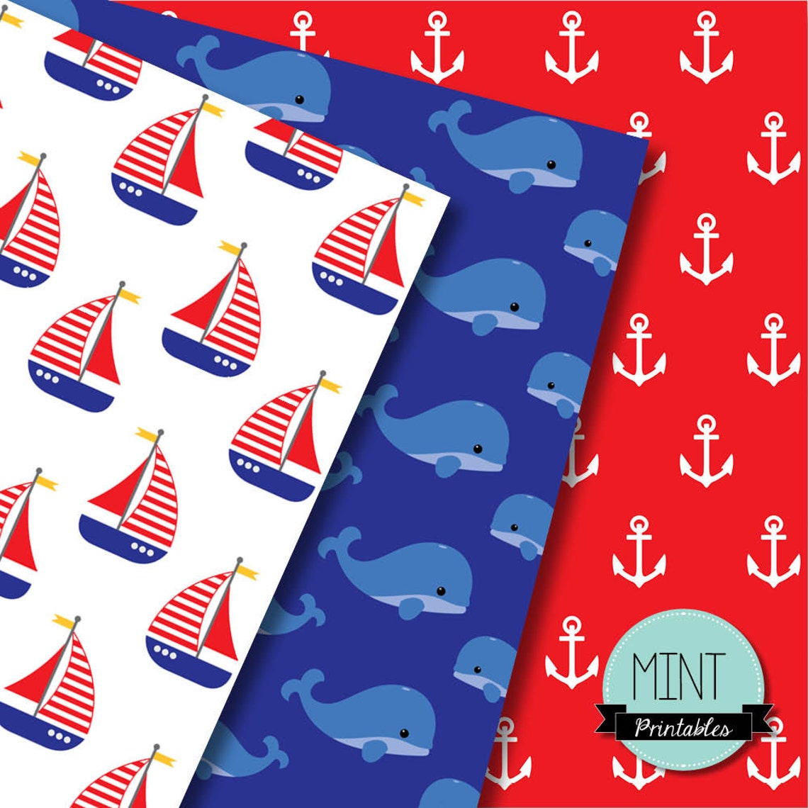 Nautical Scrapbooking Paper Digital Paper Anchor Anchors | Etsy