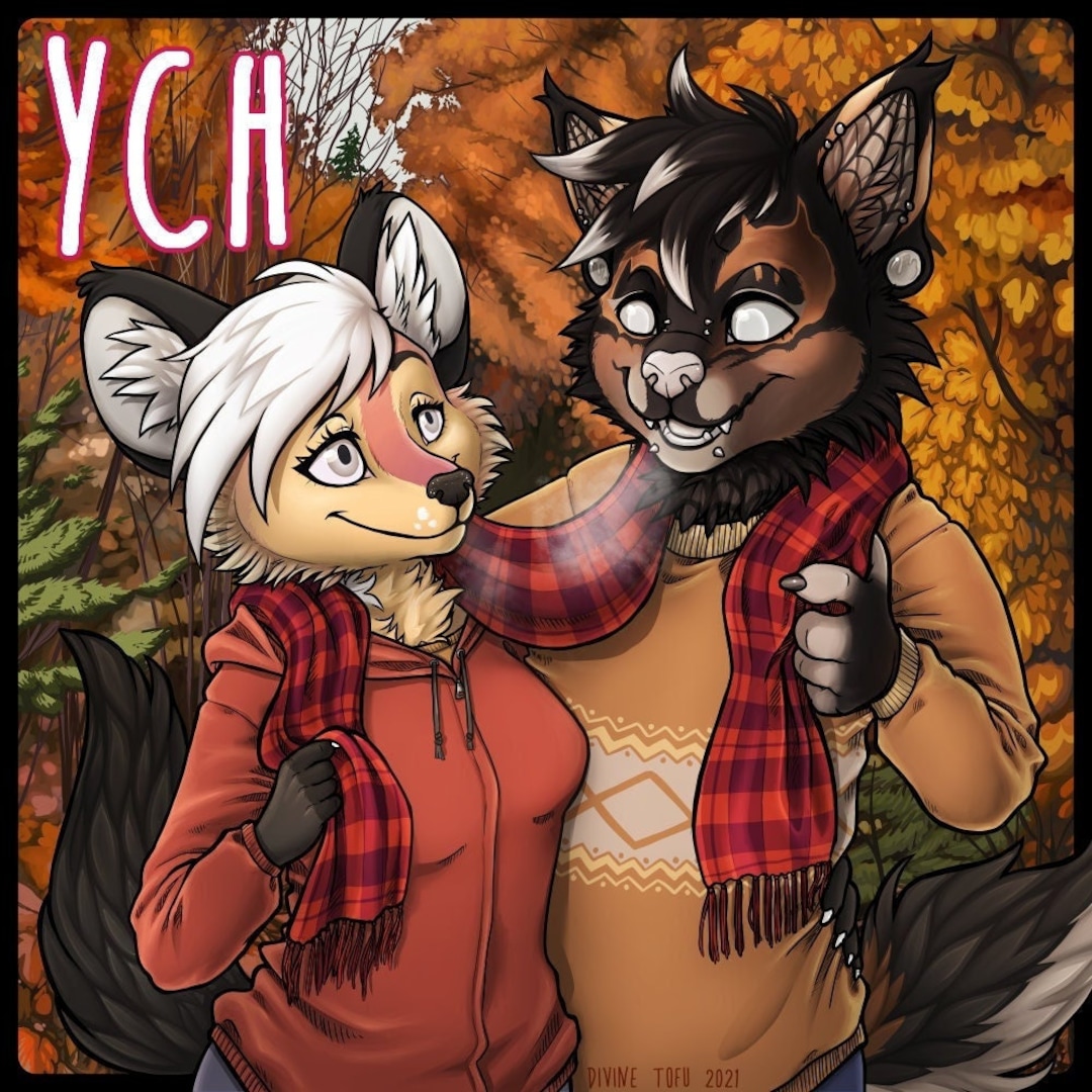 YCH Shared Scarf Fall Furry / Anthro / Fursona Con Badge Custom Art ...