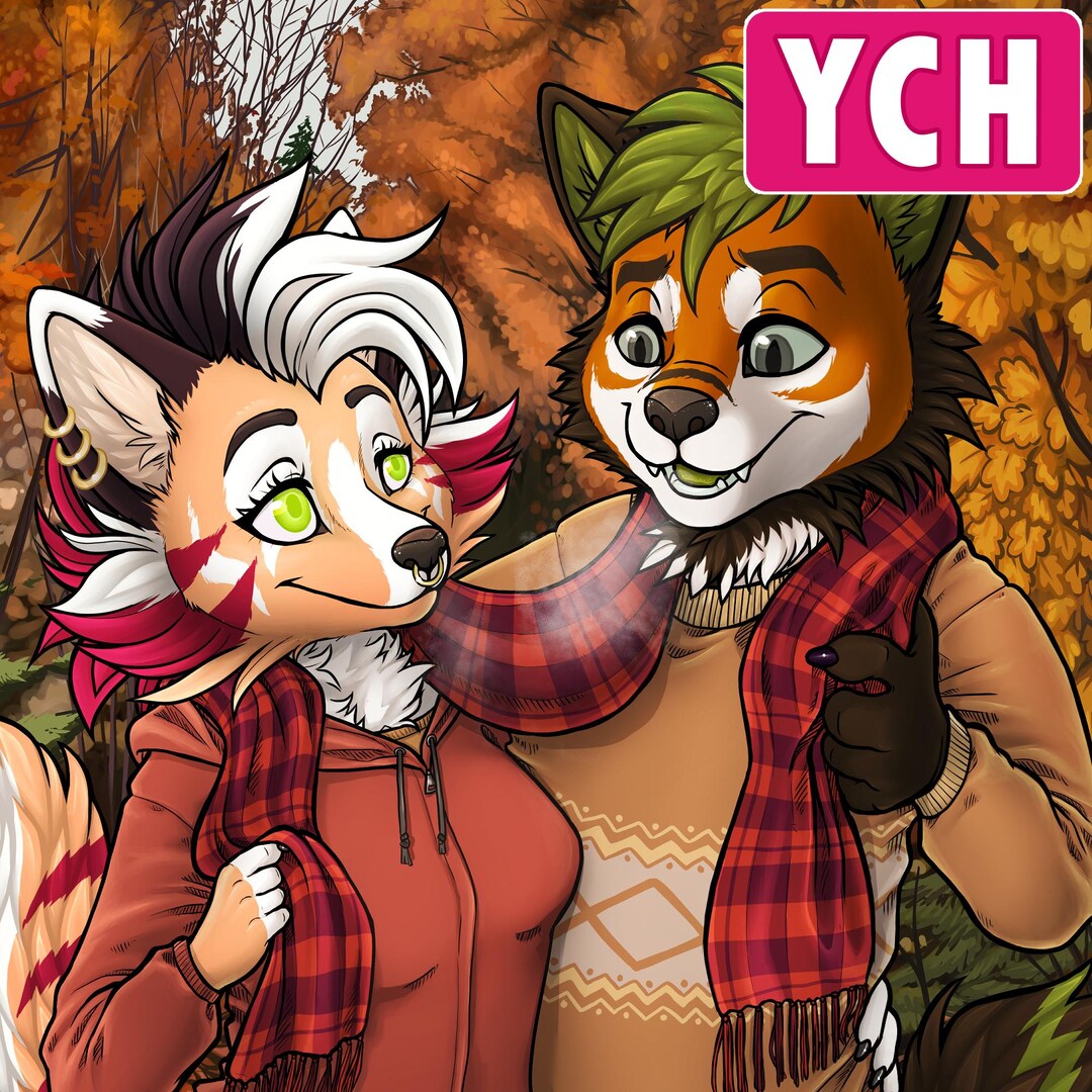 YCH Shared Scarf Fall - Furry / Anthro / Fursona Con Badge - Custom Art ...