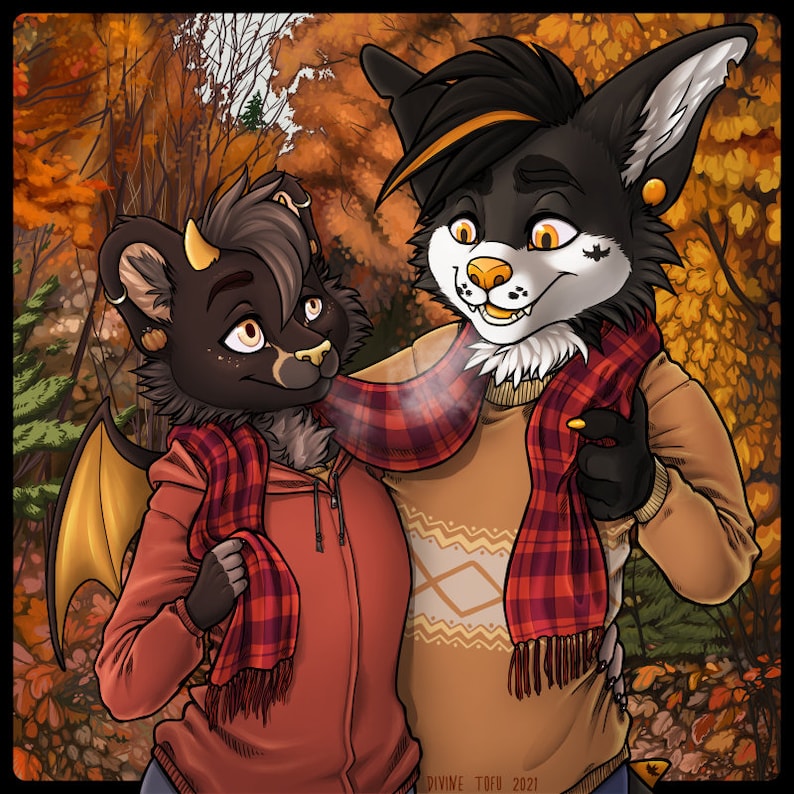 YCH Shared Scarf Fall Furry / Anthro / Fursona Con Badge - Etsy