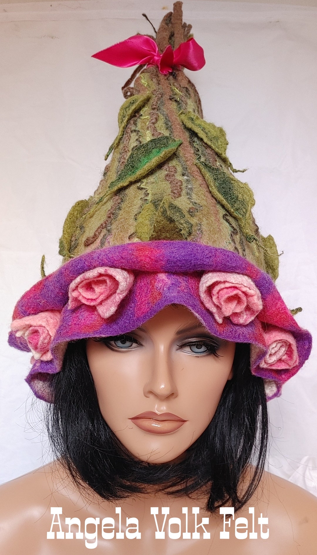 Wool Felt Flower Hat: Pink, Purple Roses, Wearable Art - Etsy
