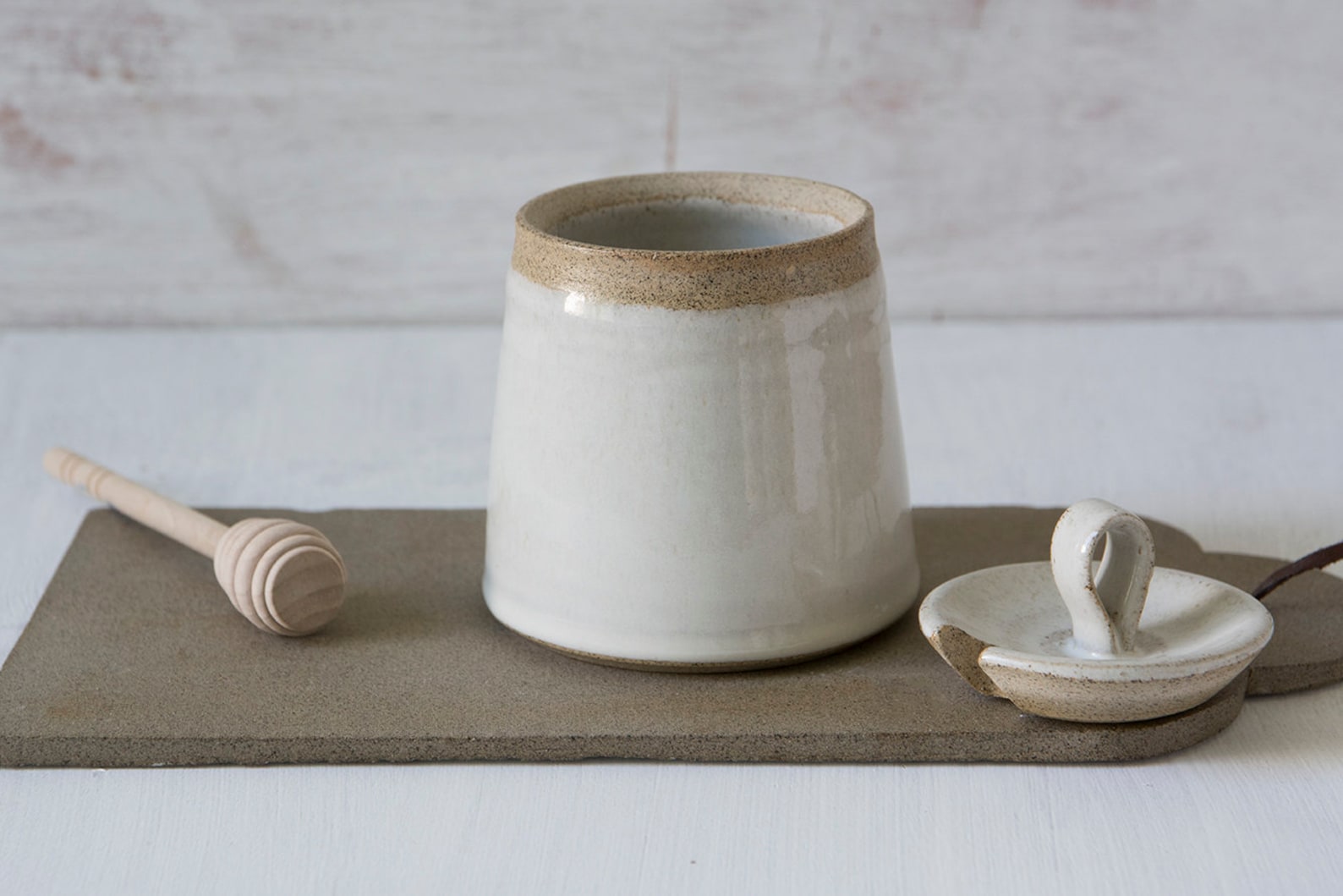 White Honey Pot With Dipper Pottery Dish | Etsy