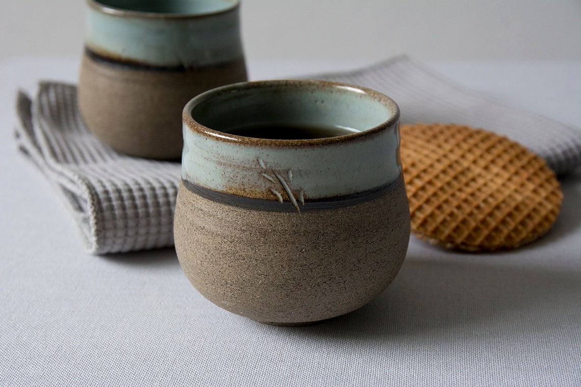 Blue Pottery Cups Ceramic Design Stoneware Pottery Set of | Etsy