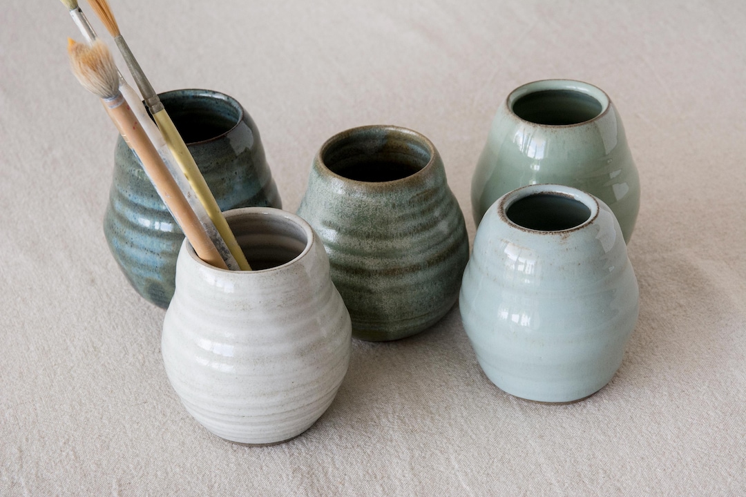 Handmade Ceramic Brush Holder: Abstract Pottery Cup for Artists - Etsy