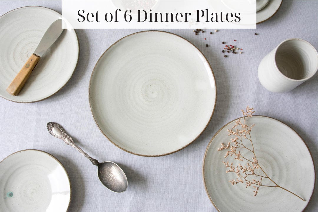 Set of 6 White Rustic Stoneware Plates, Dinner Plates, 9.5" - Etsy