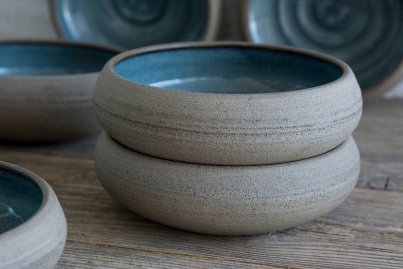 Rustic Blue Ceramic Shallow Bowls - Ideal Kitchenware Gift for Chefs ...