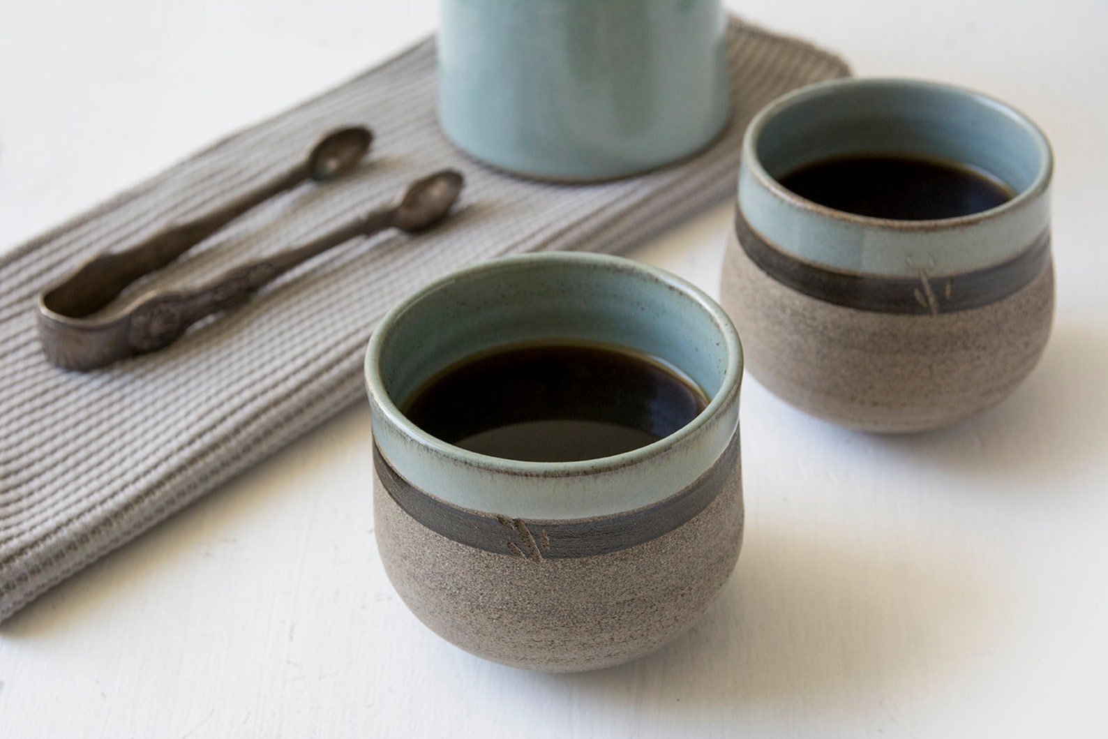Blue Pottery Cups Ceramic Design Stoneware Pottery Set of | Etsy