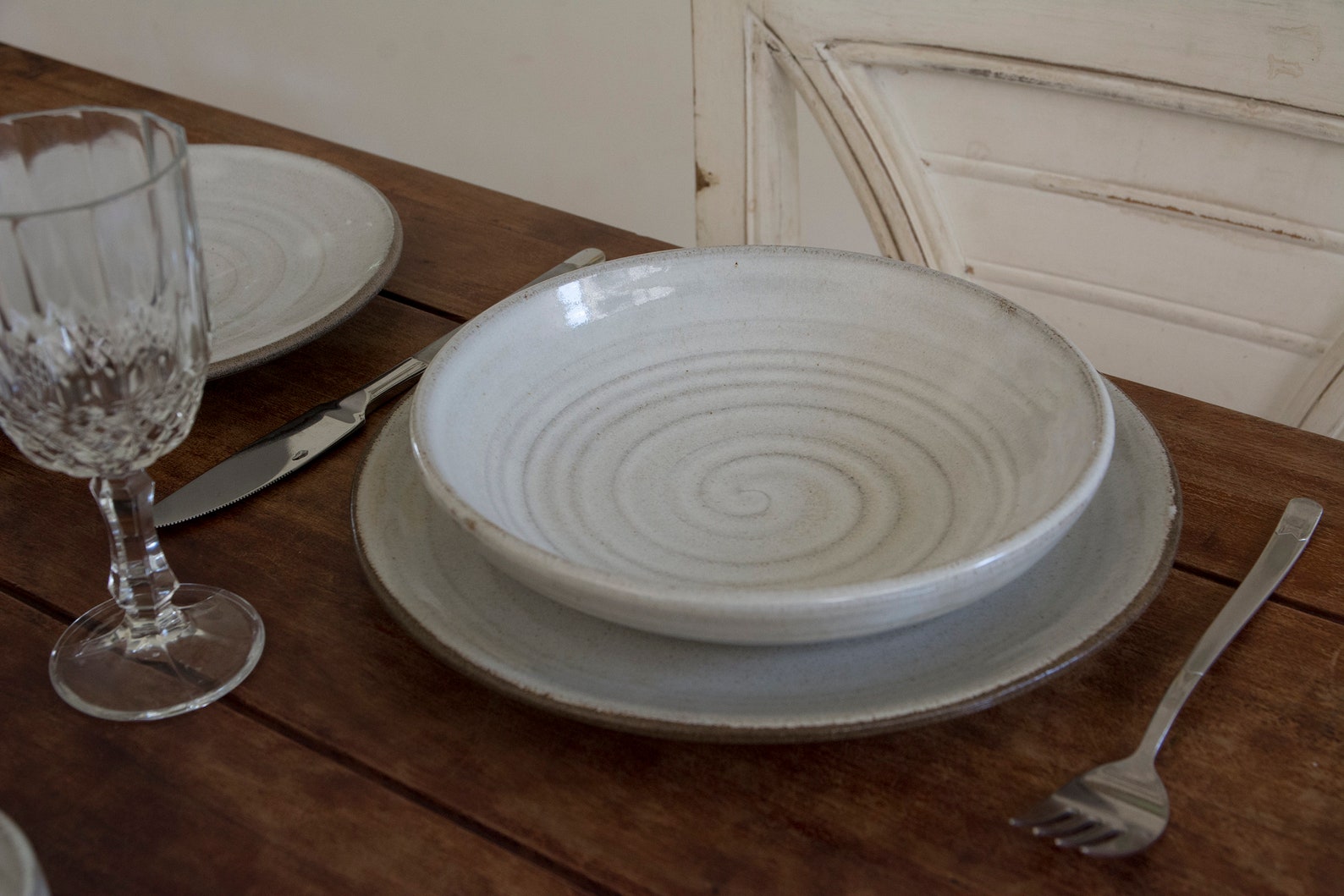 Stoneware Dinnerware Set Service for 4 White and Gray Dinner - Etsy