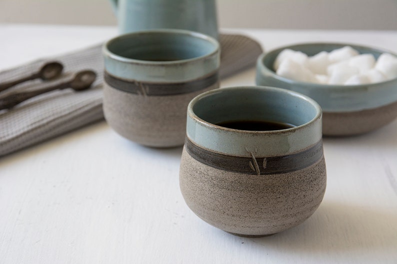 Blue Pottery Cups Ceramic Design Stoneware Pottery Set of | Etsy