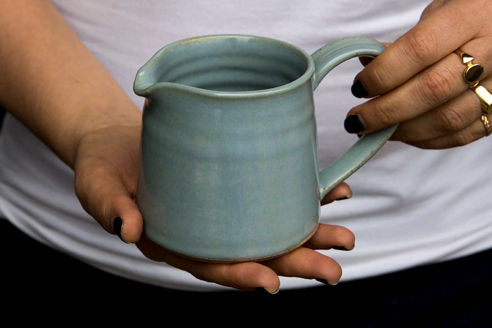 Blue Syrup Pitcher, Ceramic Milk Creamer, Pottery Jug, Coffee Creamer ...