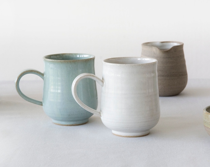 Big Pottery Light Green Mug Set, Big Ceramic Mugs Set, Big Ceramic ...