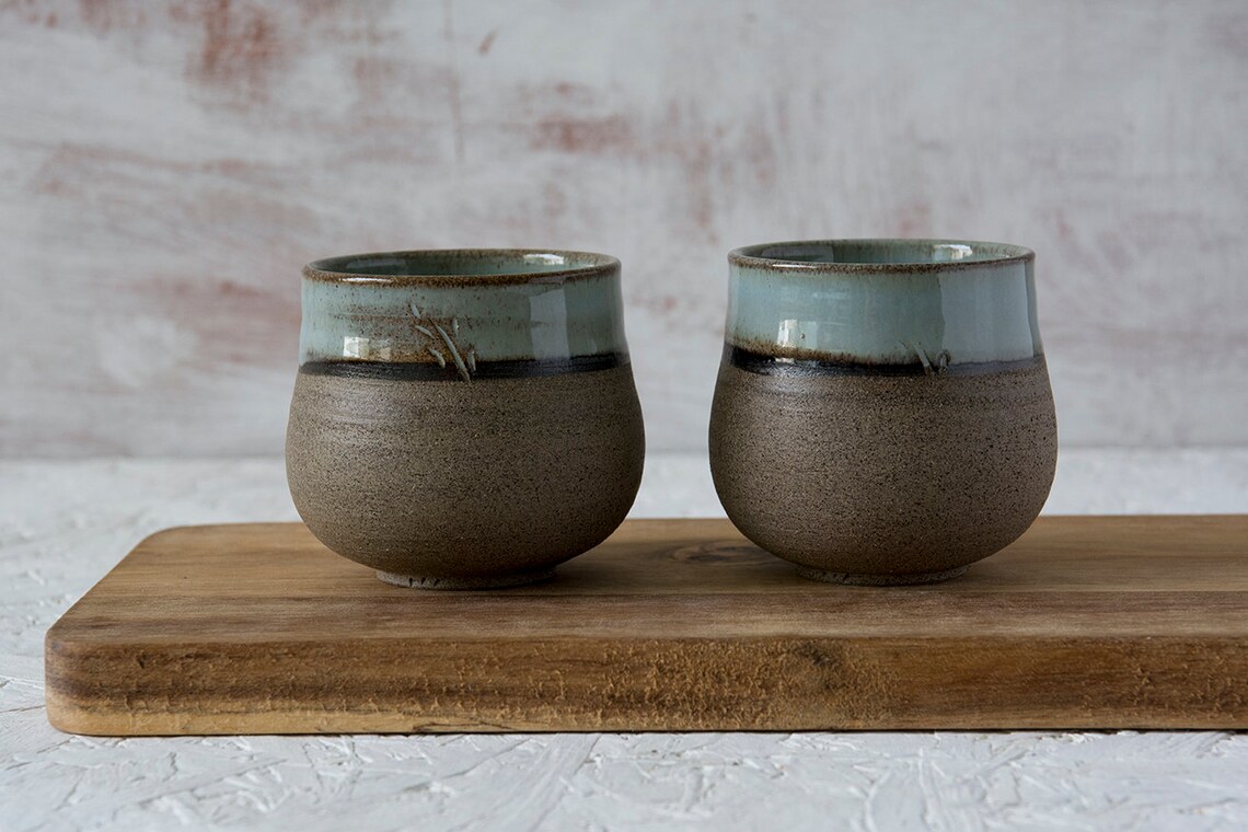 Blue Pottery Cups Ceramic Design Stoneware Pottery Set of | Etsy