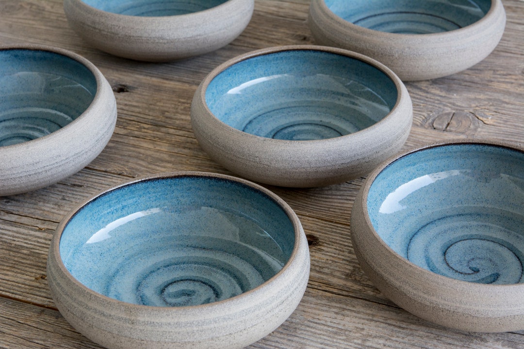 Rustic Blue Ceramic Shallow Bowls - Ideal Kitchenware Gift for Chefs ...