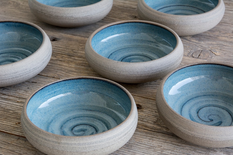 Rustic Blue Ceramic Shallow Bowls - Ideal Kitchenware Gift for Chefs ...
