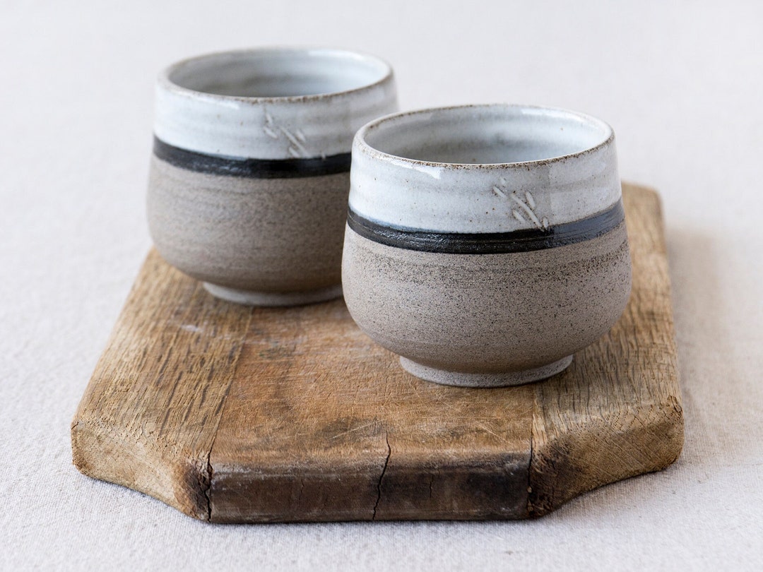 2 White Handmade Pottery Small Coffee Cups, Decorative Ceramic Rustic ...