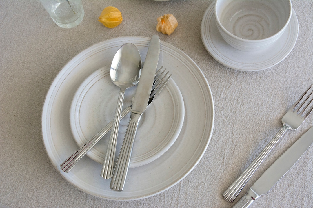 Neutral White Rustic Dinnerware, Ceramic Handcrafted Serveware, Dinner ...