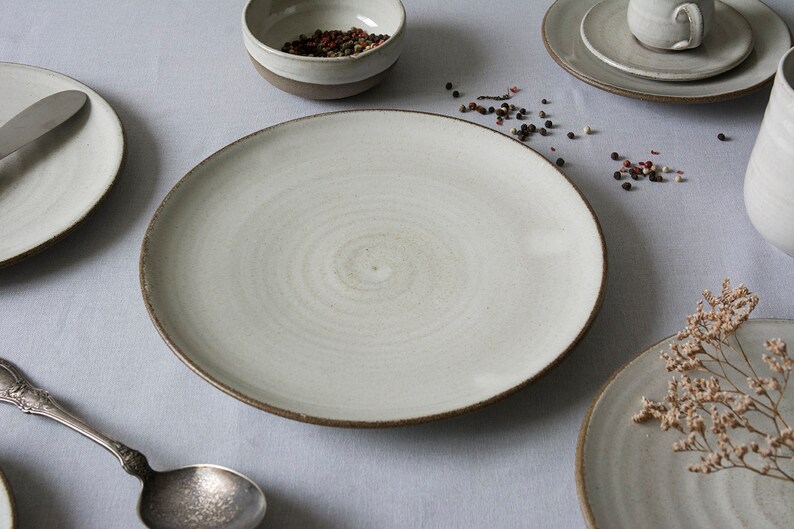 Set of 6 White Rustic Stoneware Plates Dinner Plates | Etsy