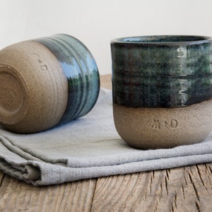 Personalized Gift, Beaker, Set of 2 Small Ceramic Cup, Stamped Letters ...