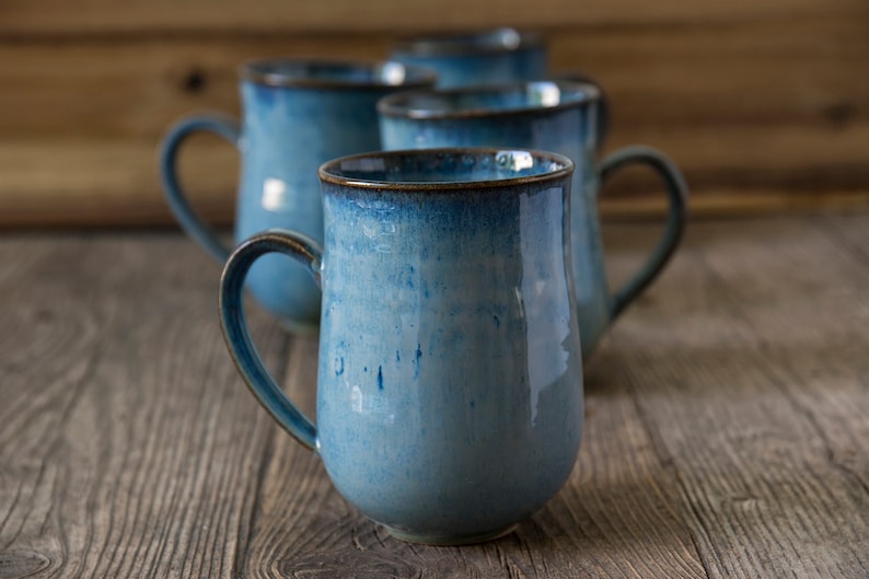 Blue Ceramic Coffee Mug Pottery Stoneware 10 Oz Mugs Etsy