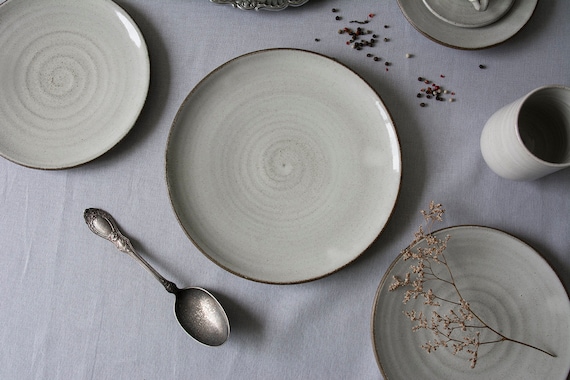Set of 6 White Rustic Stoneware Plates Dinner Plates - Etsy