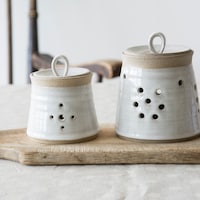 Large Ceramic Garlic or Onion Keeper, Black and Tan Potato or Onion ...