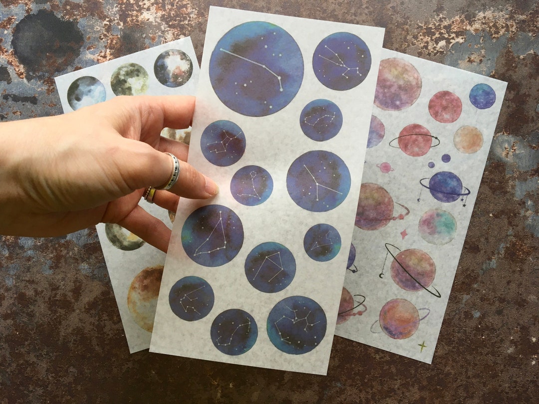 Planets & Star Constellation Sticker Sheets set of 3x on Washi Paper ...