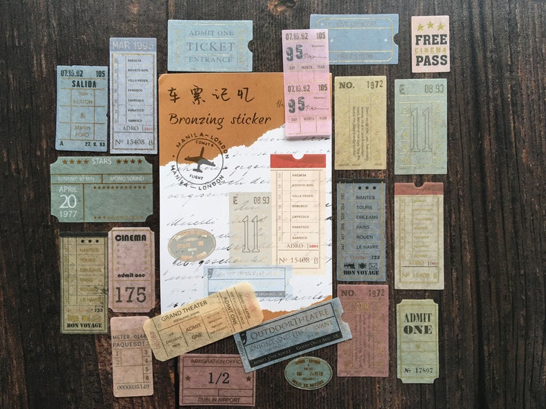 Ticket Stickers in Gold Foil Vintage Style for Journaling and - Etsy UK