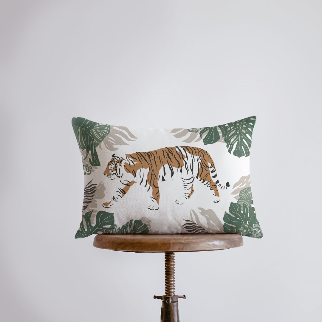 Tiger | 18x12 | Tiger Decor | Tiger Print | Leaves | Decorative Pillows ...