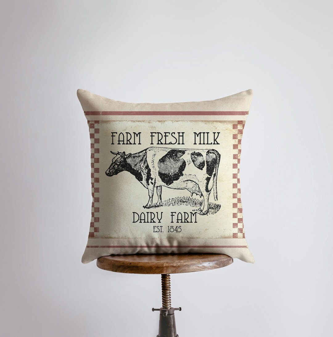 Farm Fresh Milk Dairy Cow Pillow Cover | Farmhouse Pillow | Farmhouse ...