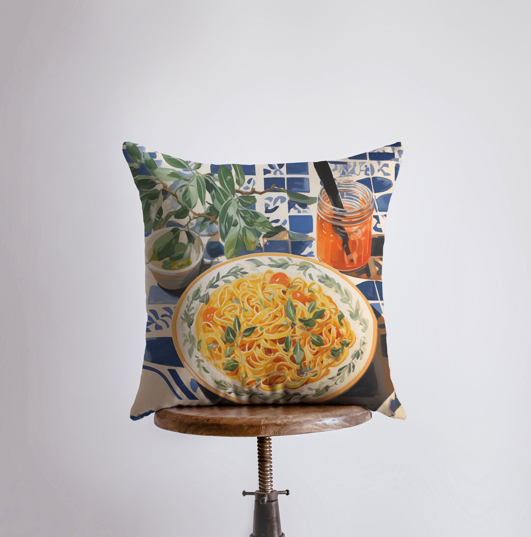 Pasta Picnic | Gouache Painting | Food Pillow | Abstract Still Life ...