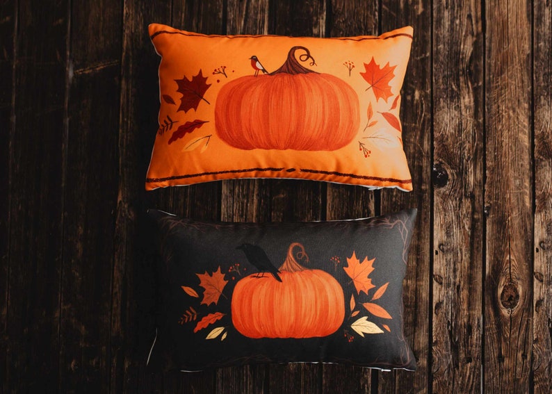Primitive Dark Fall Pumpkin Lumbar Pillow Cover | 18x12 Thanksgiving ...