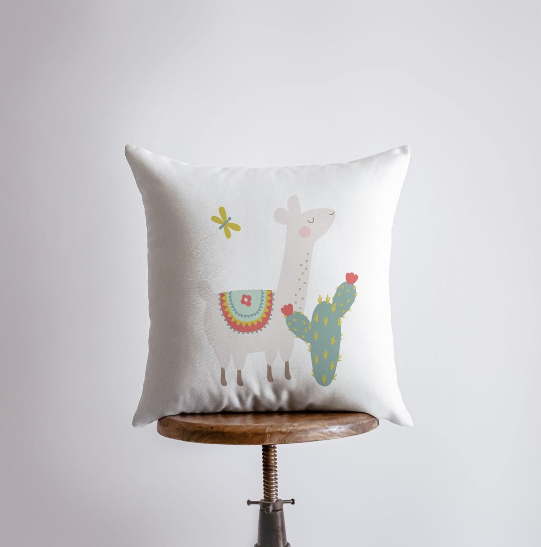 Llama With Green Cactus | Alpaca Pillow | Good Vibes Only | Cactus ...