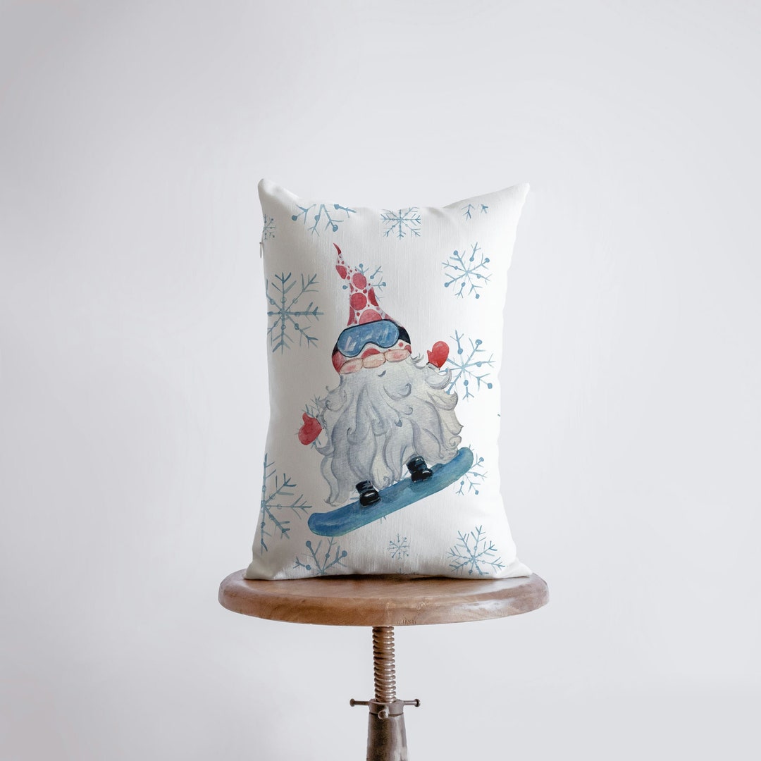 Christmas Gnome Snowboarding 12x18 Christmas Throw Pillow Merry ...