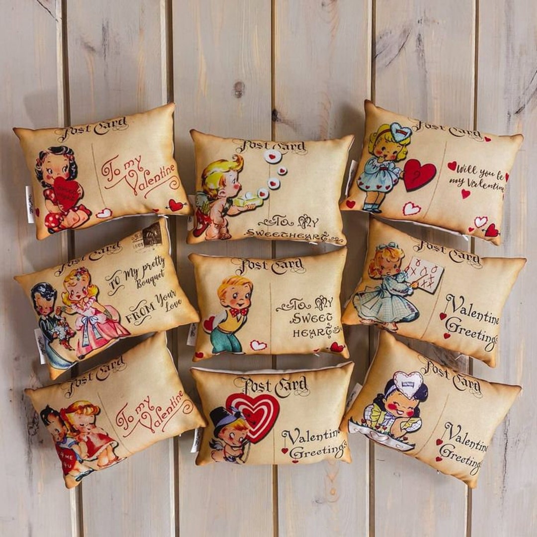 Post Card Vintage Valentines Pillows | 7x11 Size | Set of 9 - Etsy