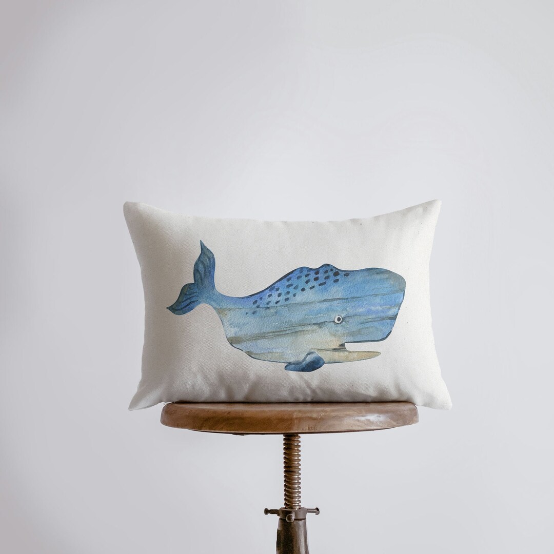 Blue Wooden Whale | 18x12 | Watercolor | Throw Pillow | Home Décor ...