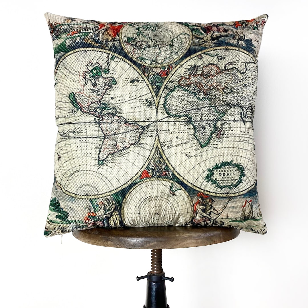 World Map | Vintage' World Map | Map Pillow | Pillow Cover | Throw ...