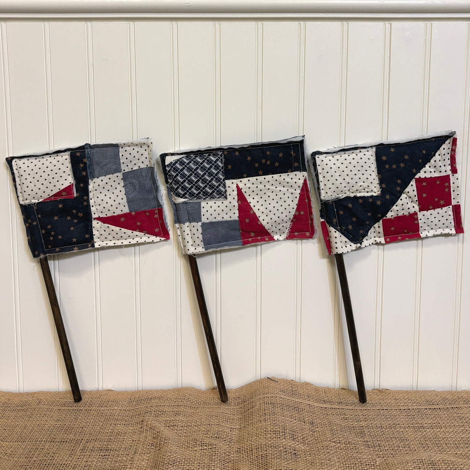 Vintage Quilt Flag | Handmade Americana Folk Art Decor | Patriotic ...