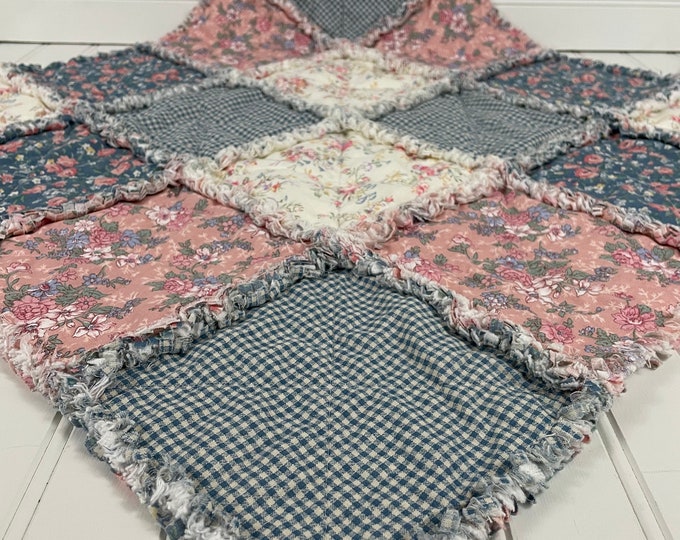 Handmade Rag Quilt Cuddle Blanket Lovey - Perfect for Newborns Littles ...