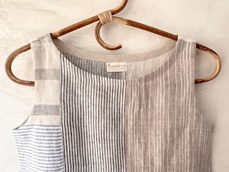Striped Linen Patchwork Sleeveless Top - Upcycled Summer Top - Etsy